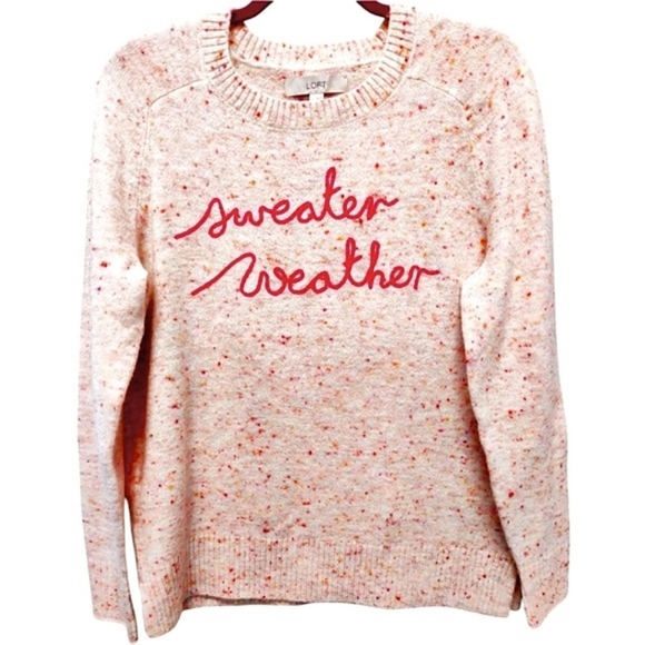 LOFT | Sweaters | Loft Cream Pink Multicolor Sweater Weather Sweater ...